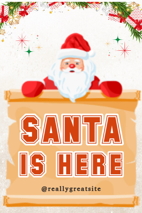 White Gradient Santa Is Here Poster Template | PosterMyWall