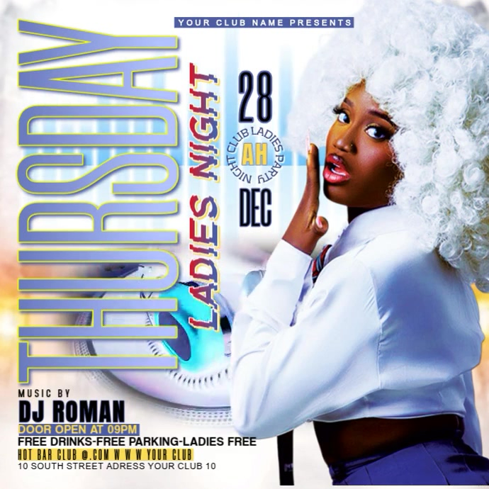 White Gradient Thursday Ladies Night Club Party Flyer Square (1:1 ...