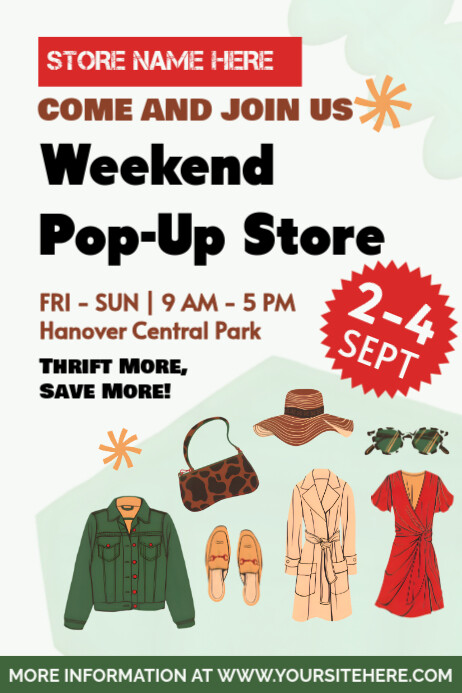 Copy of White Green And Brown Retro Weekend Pop Up Store Poster Poster ...