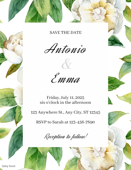 Green Flower Invitation Template Floral Wedding Invitation Card Design