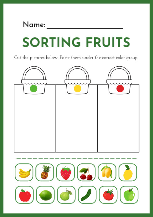White Fruit Sorting Activity A4 Template | PosterMyWall