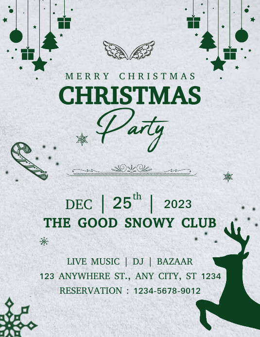 White Green Modern Christmas Party Invitation Template | PosterMyWall