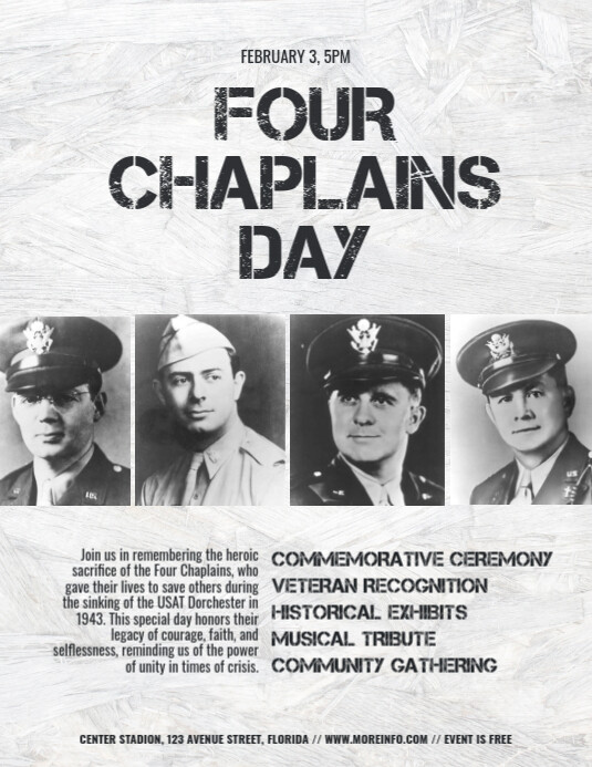 White Grunge Four Chaplains Day Event Flyer (us Letter) Template ...