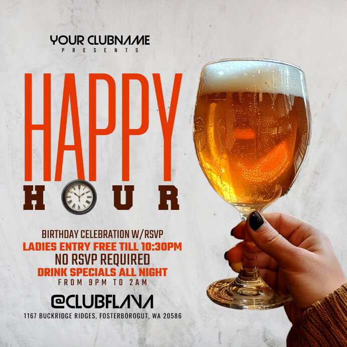 Plantilla de White Grunge Happy Hour Instagram Post | PosterMyWall