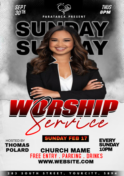 Copy of White Grunge Sunday Worship Service A3 | PosterMyWall