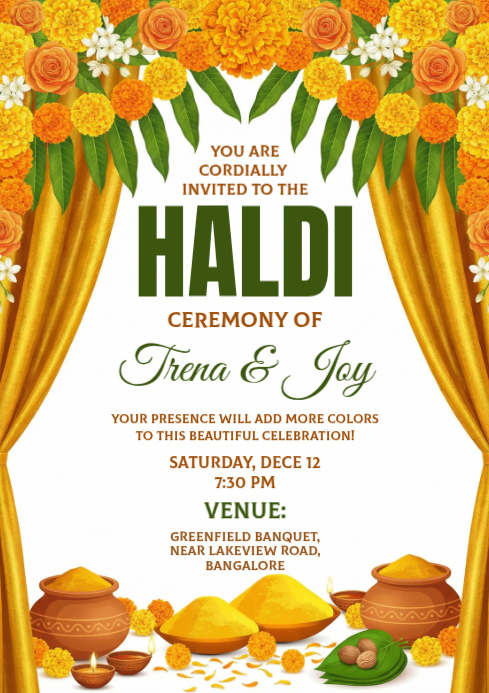 White Haldi Ceremony Invitation A4 Template | PosterMyWall