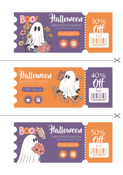 White Halloween Coupon A4 Template | PosterMyWall