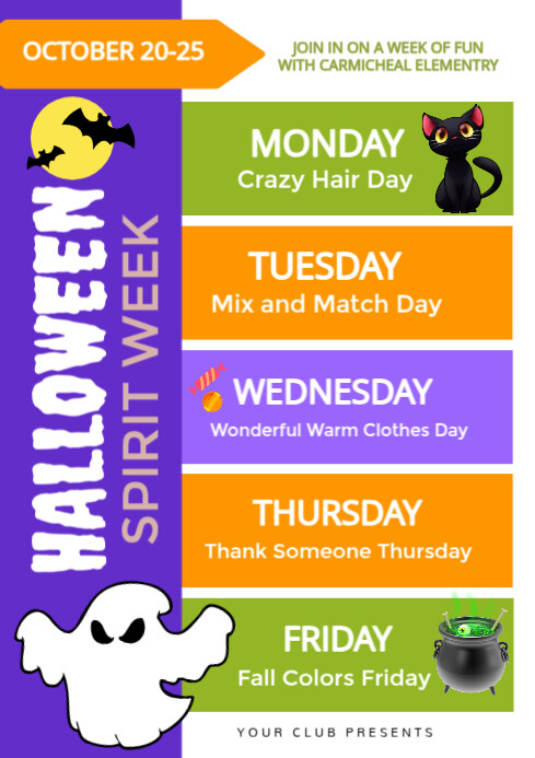 White Halloween Spirit Week A4 Template | PosterMyWall