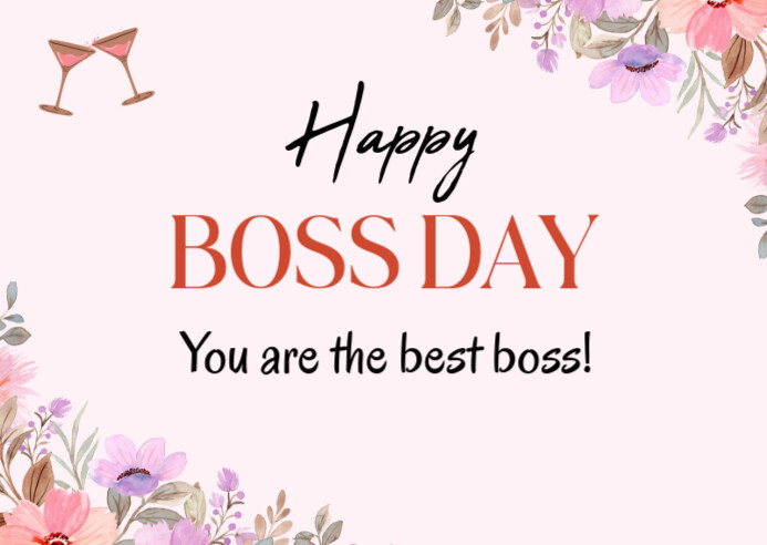 White Happy Boss Day Postcard Template | PosterMyWall