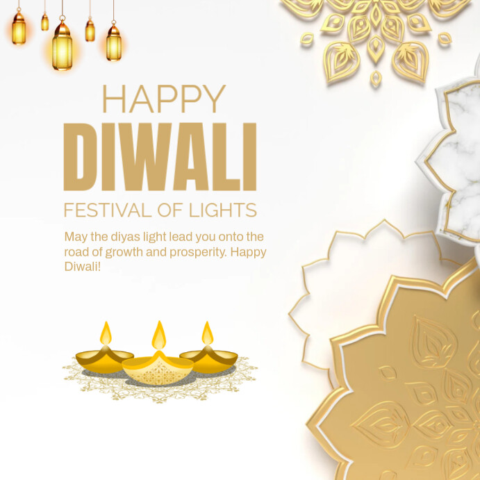 White Happy Diwali Instagram Post Template | PosterMyWall