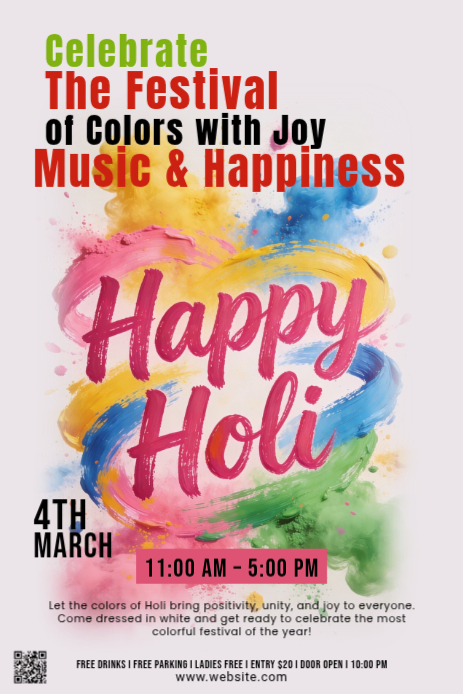 White Happy Holi Pinterest Graphic Template | PosterMyWall