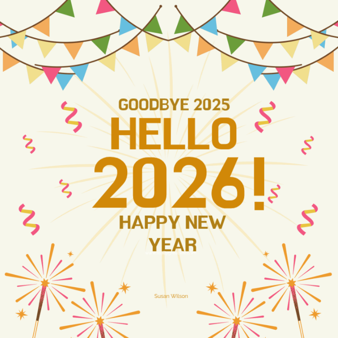 White Happy New Year 2026 Instagram Post Template | PosterMyWall