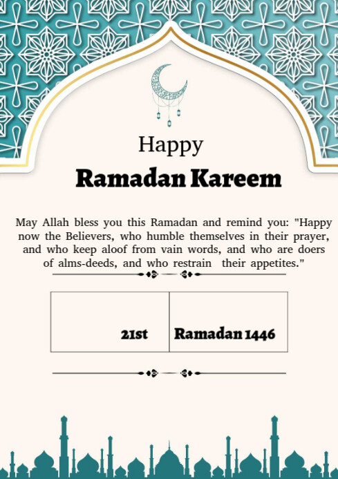 Plantilla de White Happy Ramadan Kareem A4 | PosterMyWall