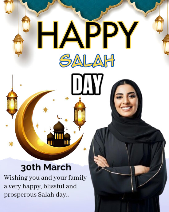White Happy Salah Day Flyer Instagram Portrait Template | PosterMyWall