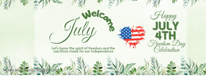 White Hello July Facebook Cover Photo Template | PosterMyWall