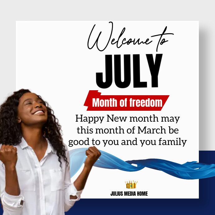 White Hello July Instagram Post Template | PosterMyWall