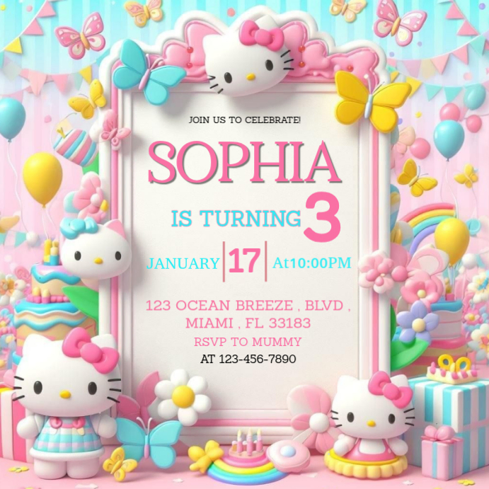 Plantilla de White Hello-kitty-birthday-invitation-design-template ...
