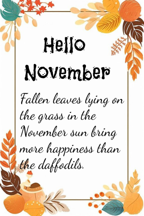 White Hello November Poster Template | PosterMyWall