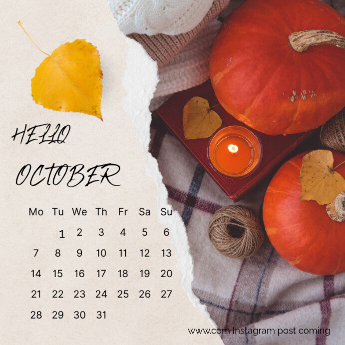 White Hello October Instagram Post Template | PosterMyWall