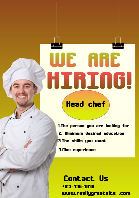 Plantilla de White Hiring Head Chef A2 | PosterMyWall