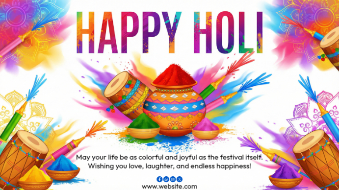 White Holi Festival Celebration Digital Display Template | PosterMyWall