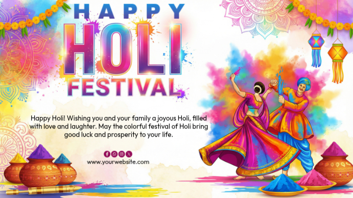 White Holi Festival Digital Display Template | PosterMyWall