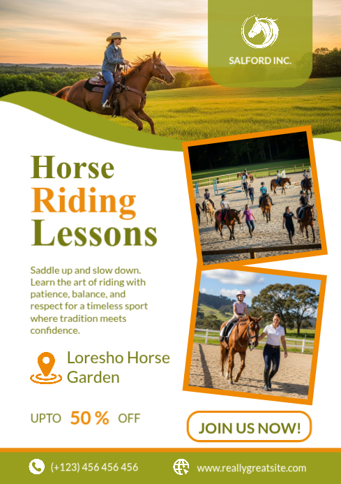 White Horse Riding Lessons A4 Template | PosterMyWall