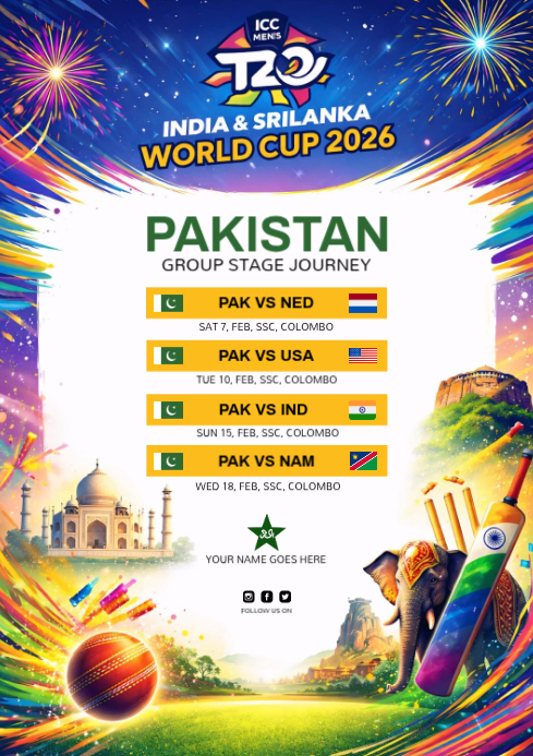 Plantilla de White Icc T20 World Cup 2026 A4 | PosterMyWall
