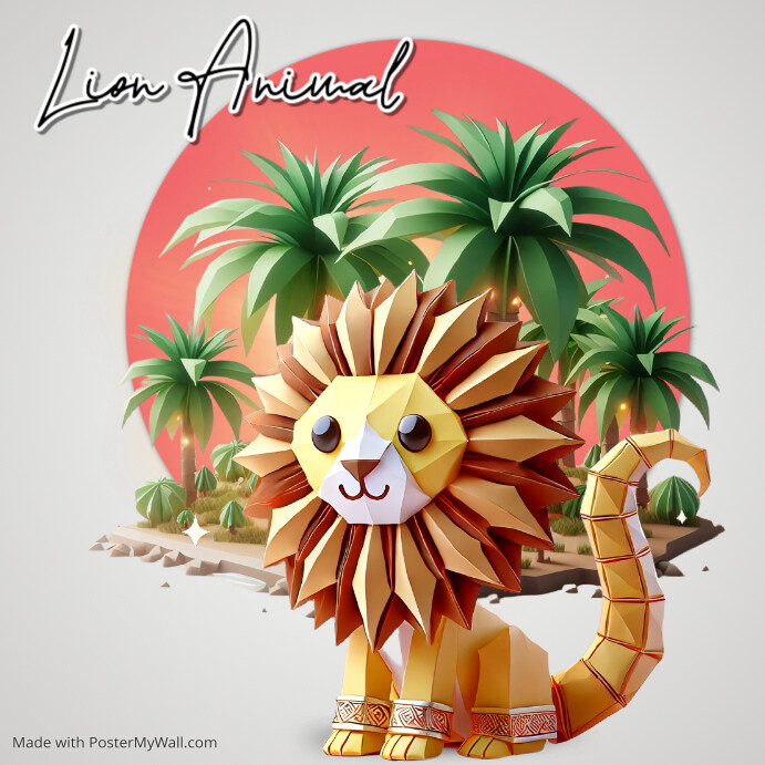 White Illustrative 3d Animasi Lion Anmal Instagram Post Template ...