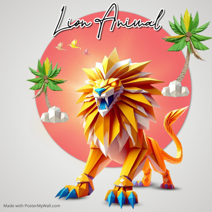 White Illustrative 3d Animation Lion Animal Instagram Post Template ...