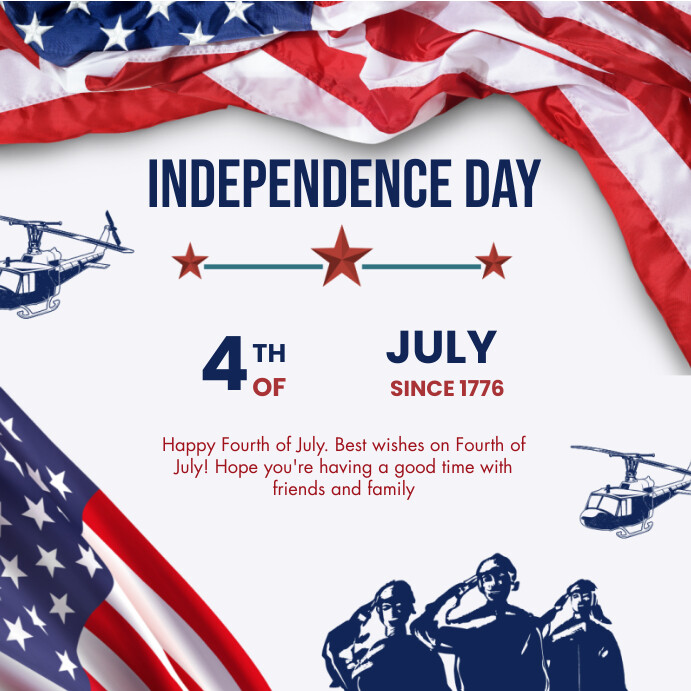 White Illustrative 4th Of July Instagram Post Template | PosterMyWall