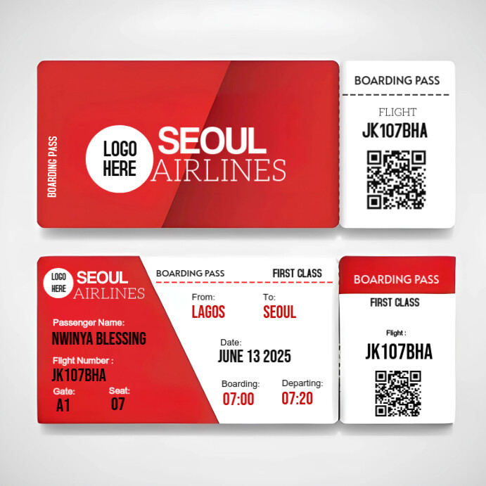 White Illustrative Air Boarding Pass Instagram Post Template | PosterMyWall