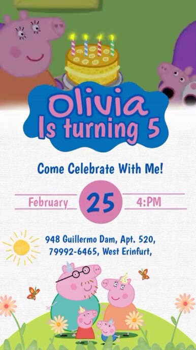 White Illustrative Animated Pepa Pig Invitation Instagram Reel Template ...