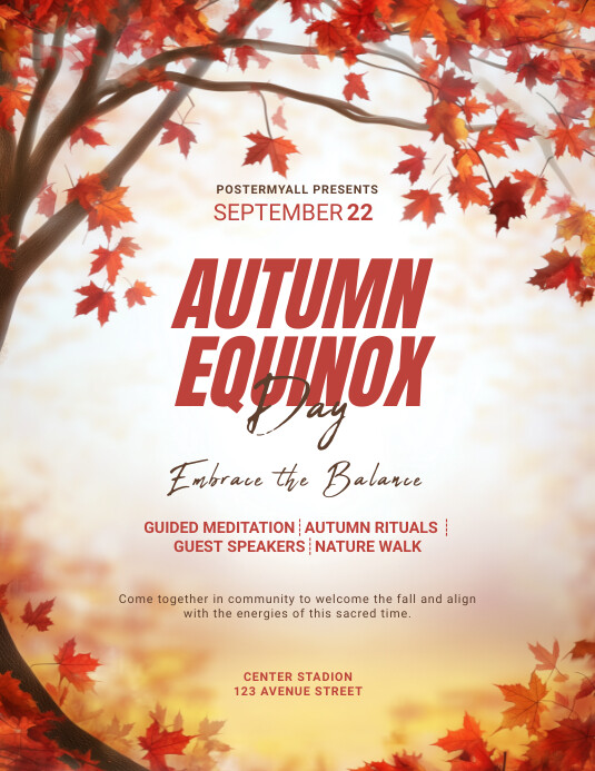 White Illustrative Autumn Equinox Day Flyer ( Template | PosterMyWall