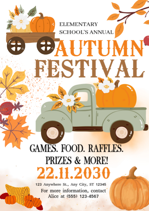 White Illustrative Autumn Festival A4 Template | PosterMyWall