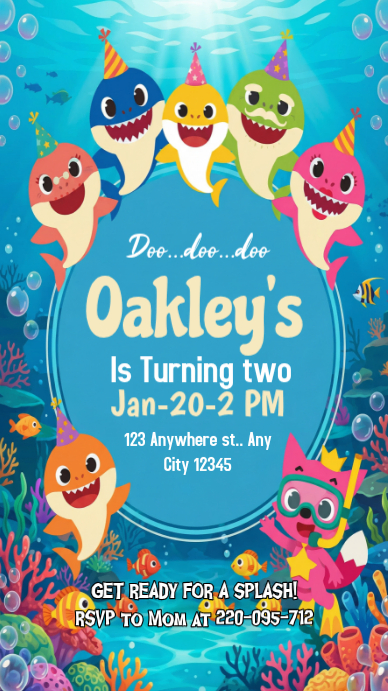 White Illustrative Baby Shark Birthday Invitation Instagram Story ...