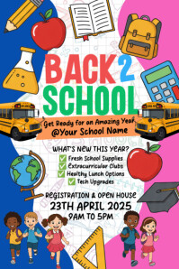 Blue Illustrative Back 2 School Poster Template | PosterMyWall