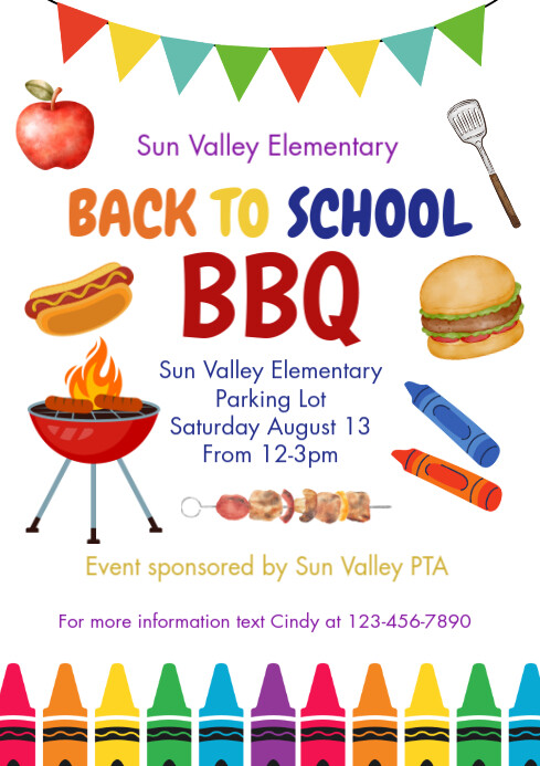 White Illustrative Back To School Bbq Invitation A4 Template | PosterMyWall