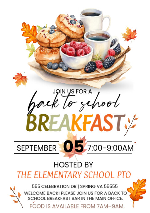 White Illustrative Back To School Breakfast A4 Template | PosterMyWall
