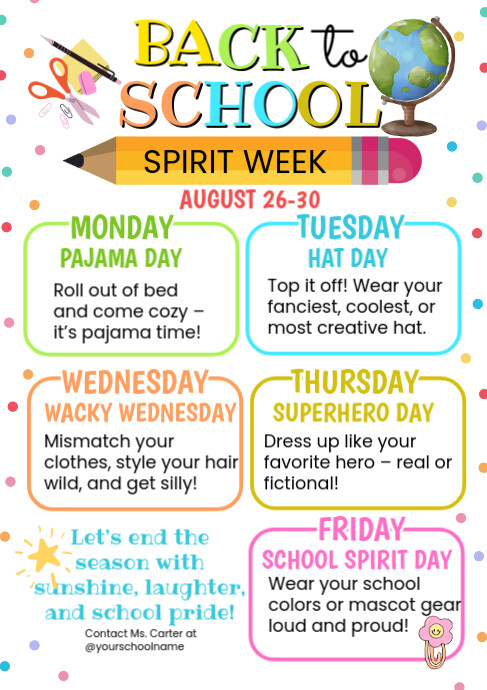 Copy of White Illustrative Back To School Spirit Week A4 | PosterMyWall