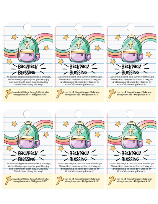White Illustrative Backpack Blessing Tags Flyer (us Letter) Template ...