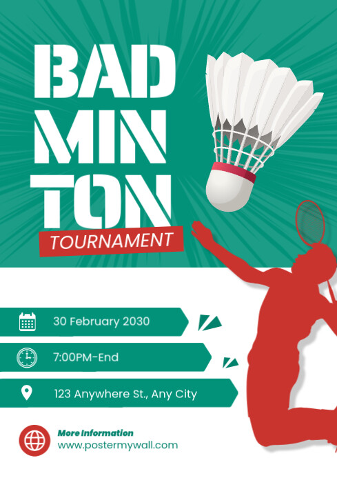 White Illustrative Badminton Tournament A4 Template | PosterMyWall