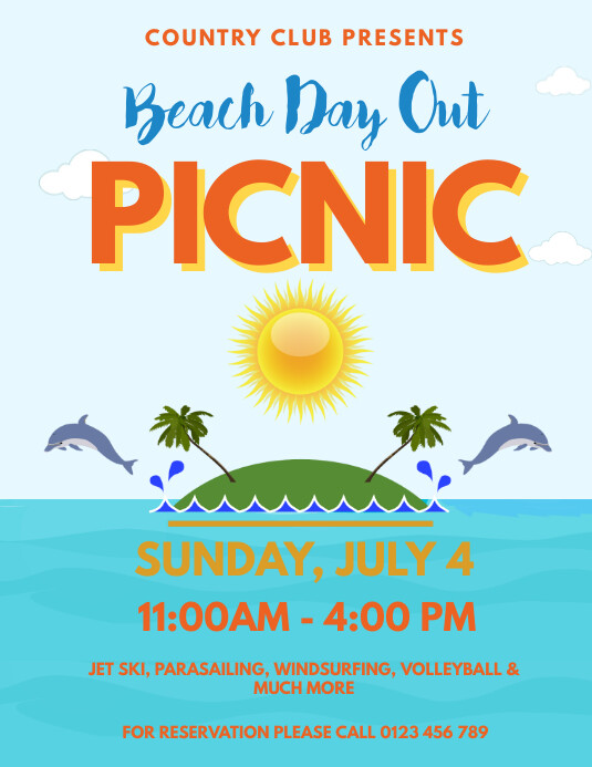 White Illustrative Beach Day Out Flyer (us Le Template | PosterMyWall