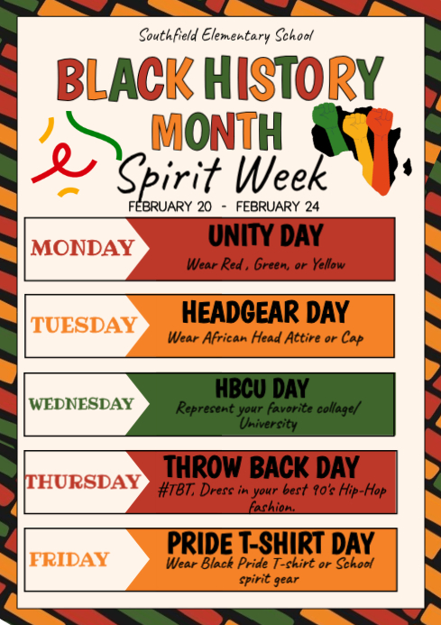 Copy of White Illustrative Black History Month Spirit Week A4 ...