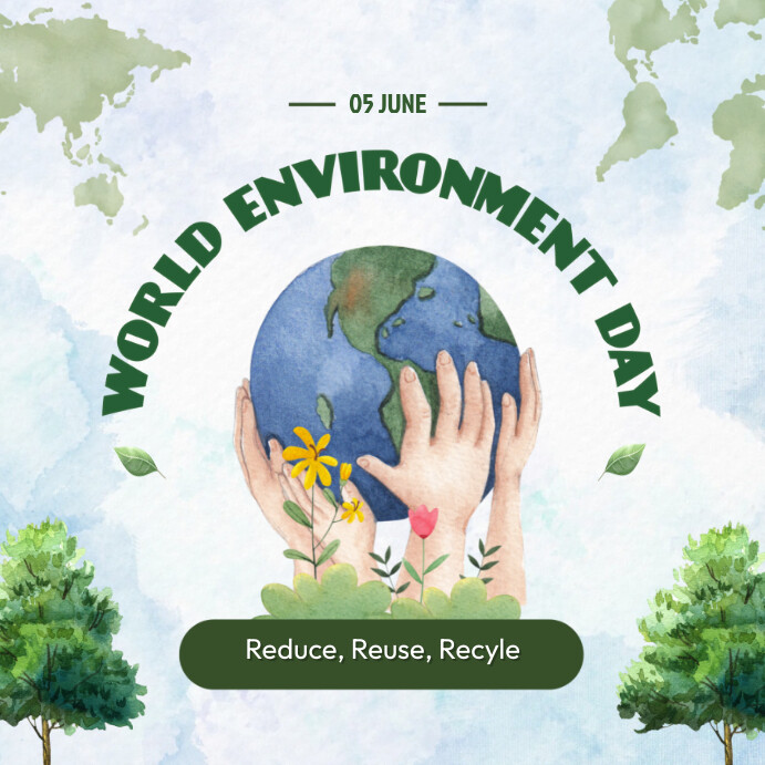 White Illustrative Blue And Green World Envir Template | PosterMyWall