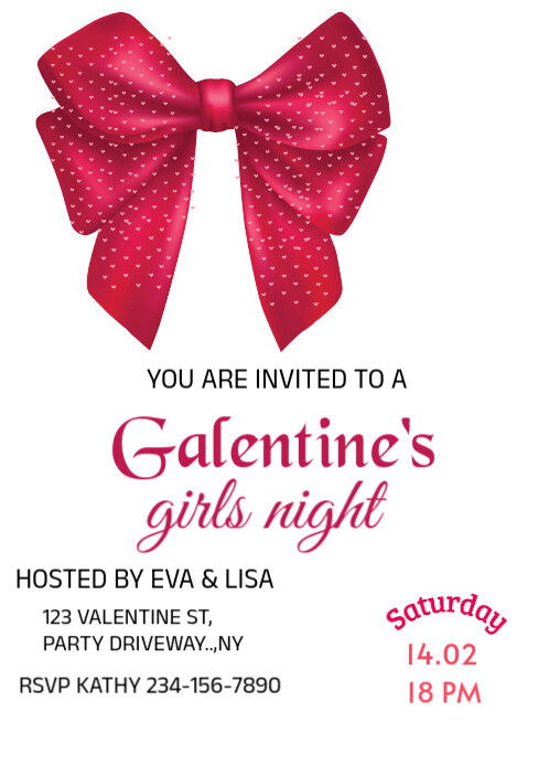White Illustrative Bow Galentine's Day Girls Night Out Invitation ...