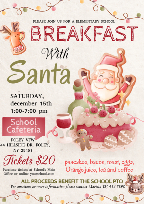 White Illustrative Breakfast With Santa A4 Template | PosterMyWall
