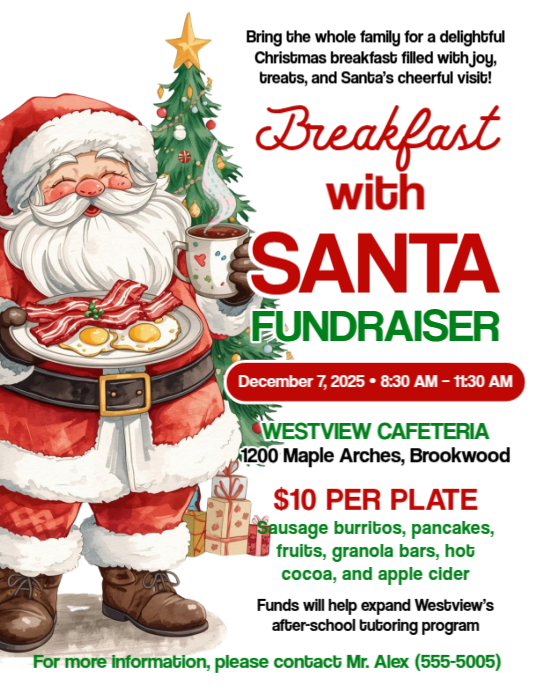 White Illustrative Breakfast With Santa Fundraiser Flyer (us Letter ...