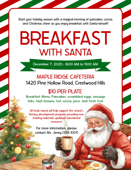 White Illustrative Breakfast With Santa Fundraiser Flyer (us Letter ...