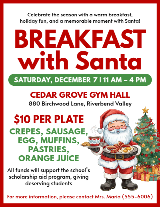 Modèle White Illustrative Breakfast With Santa Fundraiser Flyer (us ...